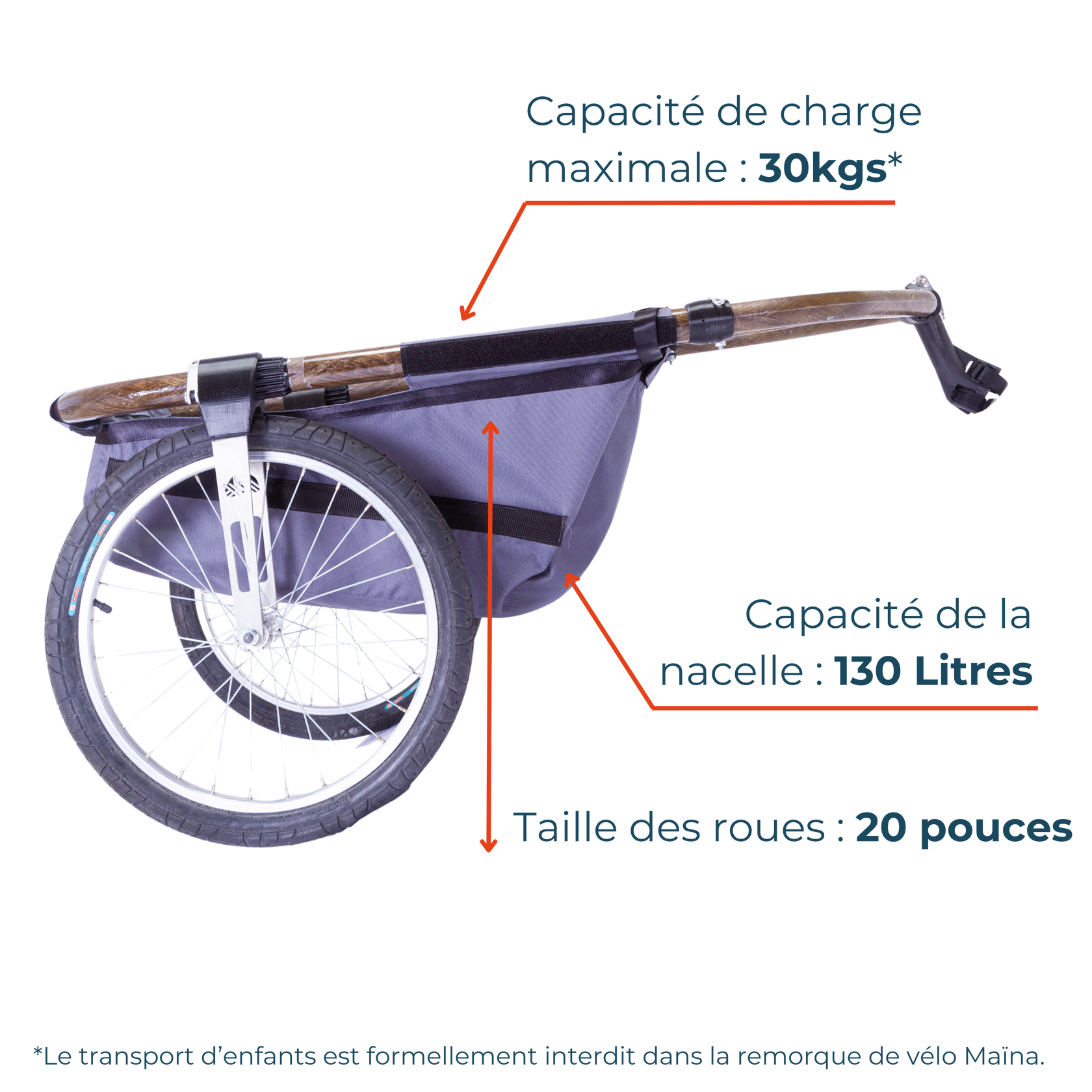 Remorque de vélo Maïna | Ultra-légère - Pliable | Globe For You
